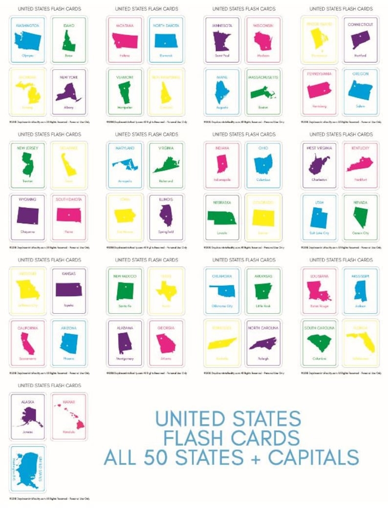States And Capitals Flash Cards Printable - Download & Print Free ...