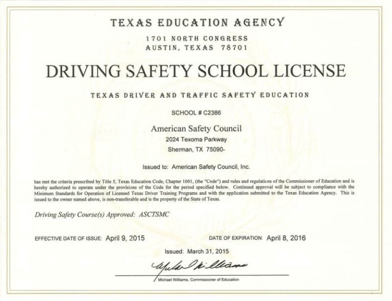 Online Defensive Driving Course Texas With Printable Certificate ...